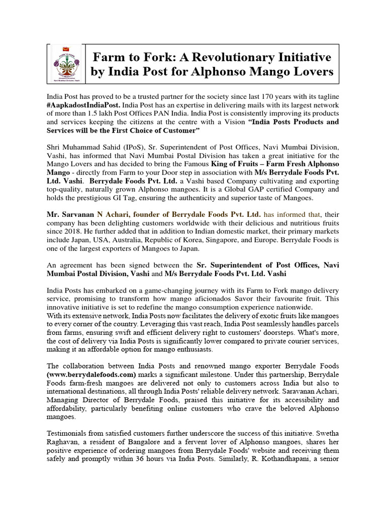 Press - Release - Berrydale Foods - Mango Business | PDF | Mango