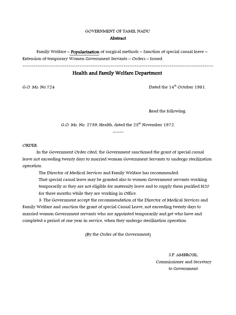 Tamil Nadu Special Leave for Women | PDF