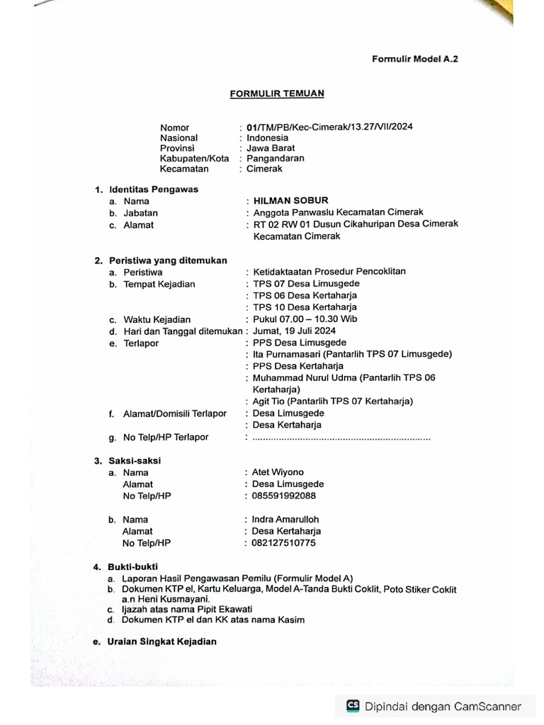 Formulir Model A.2 | PDF