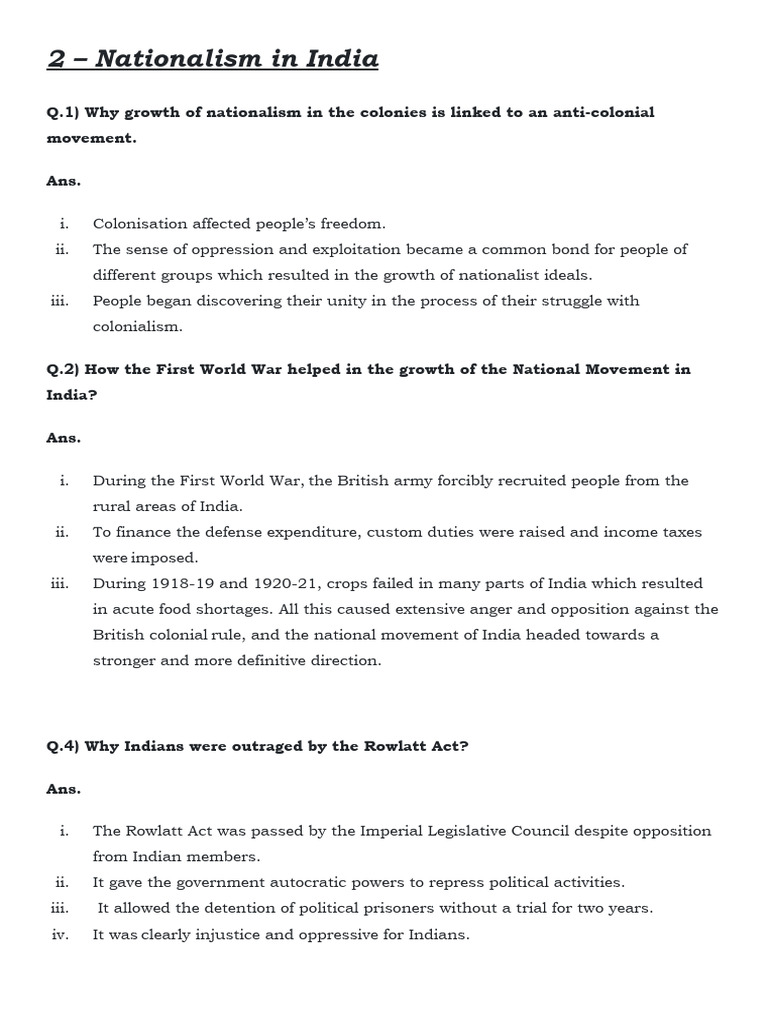 10th His CH 2 Nationalism in India Que Ans | PDF | Mahatma Gandhi ...