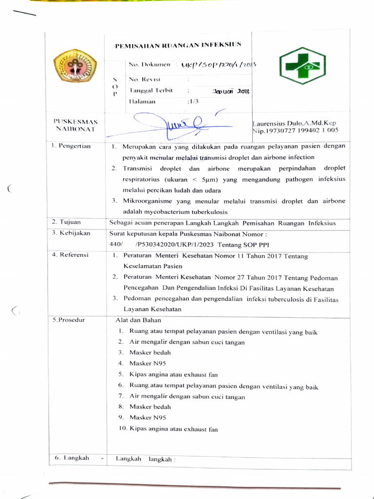 Sop Pemisahan Ruangan Infeksius | PDF | Kesehatan Holistik