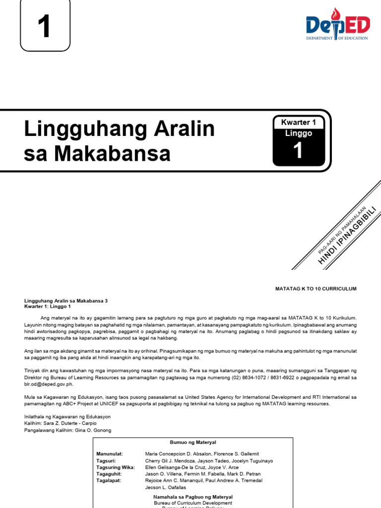 Le Makabansa 1 Q1 Week1 V 3 Pdf