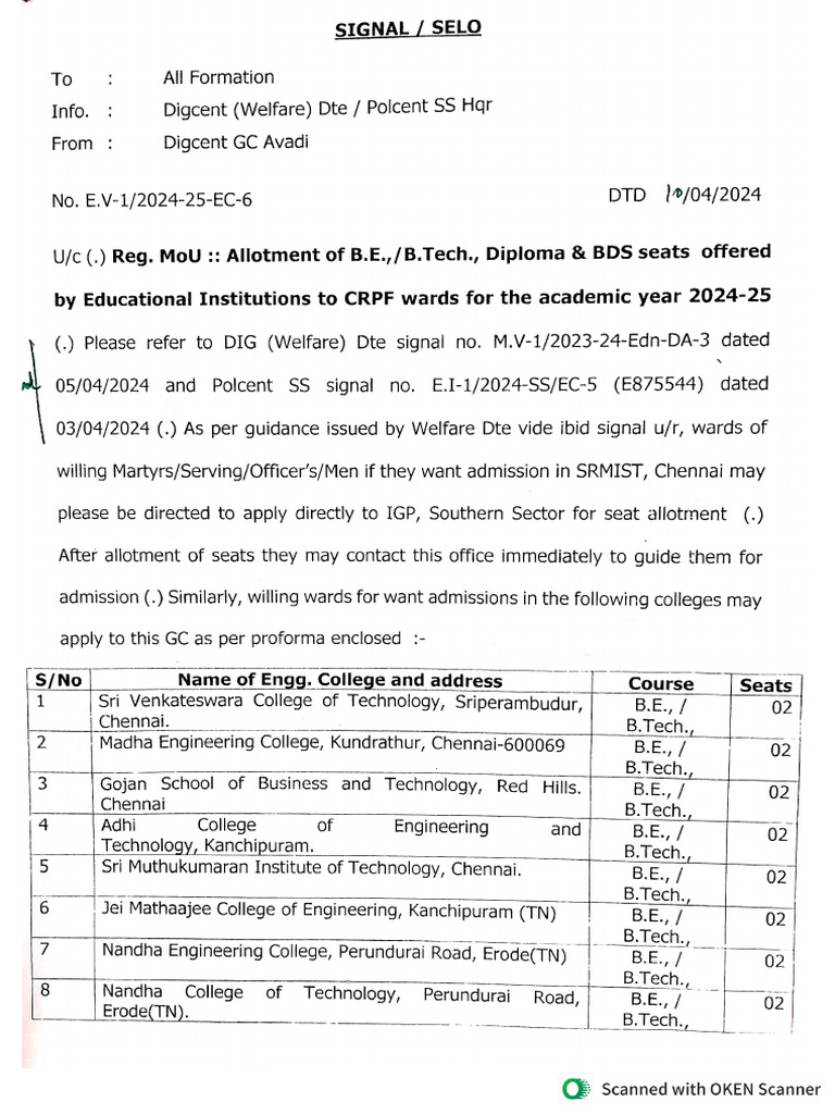 Allotment of BE BTech Seats Proforma | PDF