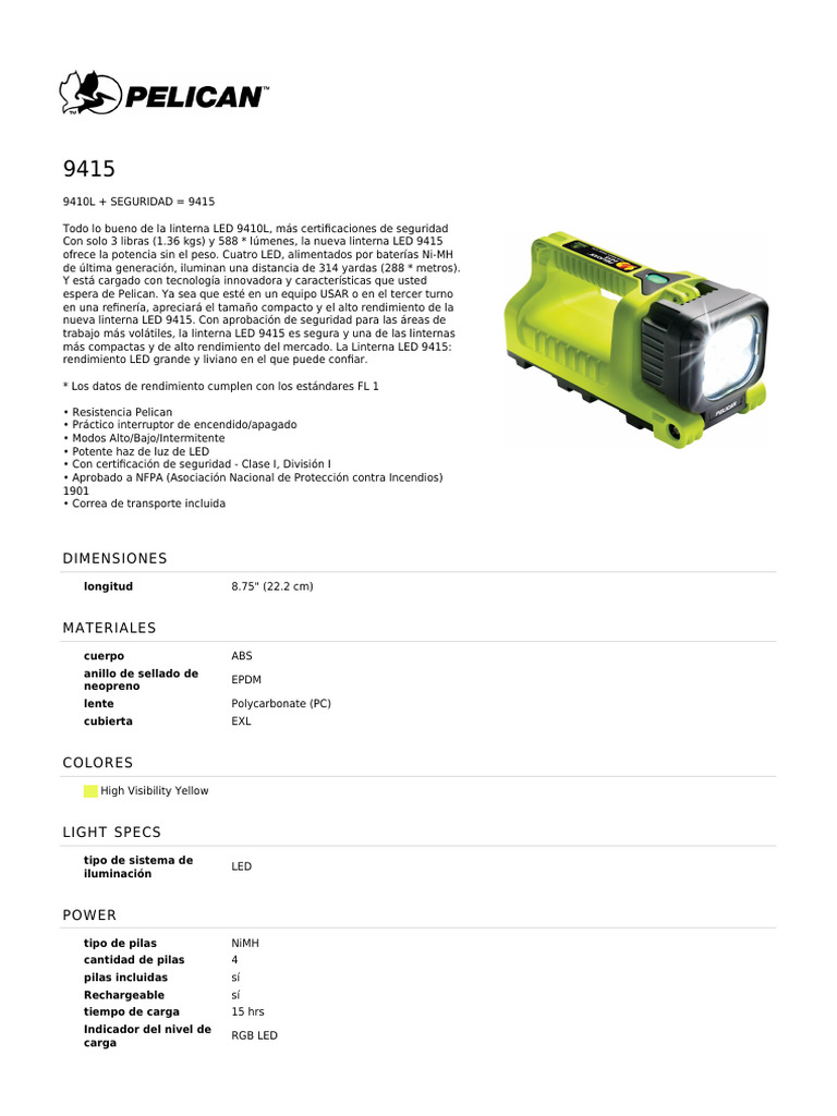 Pelican 9415 Flashlights | PDF | Diodo emisor de luz | Linterna