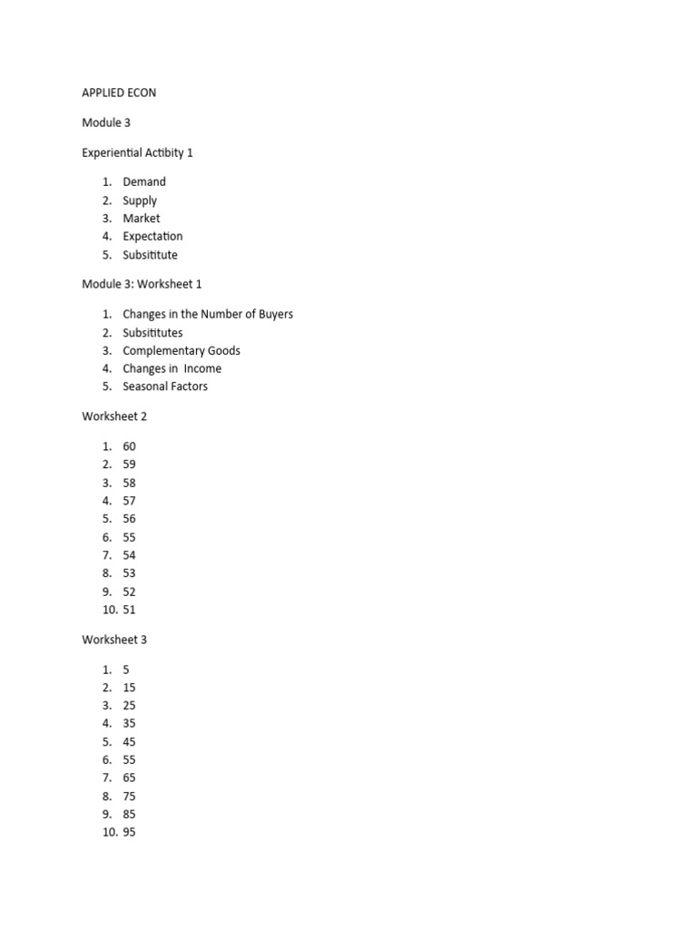 Applied Economics: Demand & Supply Worksheets | PDF