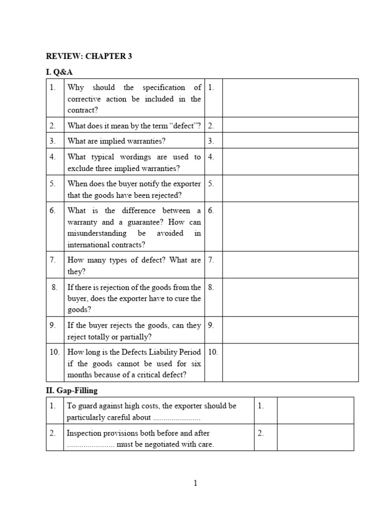 REVIEW CHAPTER No.3- SV- 2023 | PDF | Implied Warranty | Legal Liability