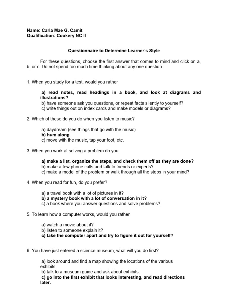 JOVACON PTS 1-Questionnaire-to-Determine-Learners-Style | PDF ...