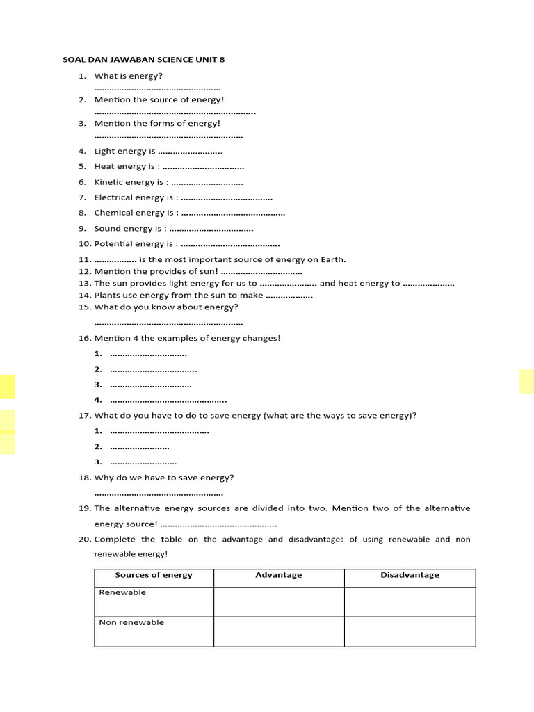 Soal Science Unit 8 | PDF | Renewable Energy | Foods