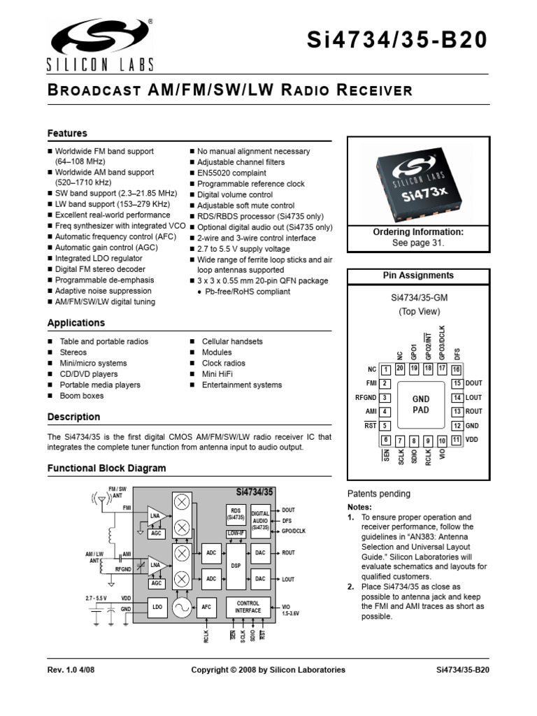 Si4734 B20 Silicon Laboratories | PDF | Frequency Modulation | Sound ...