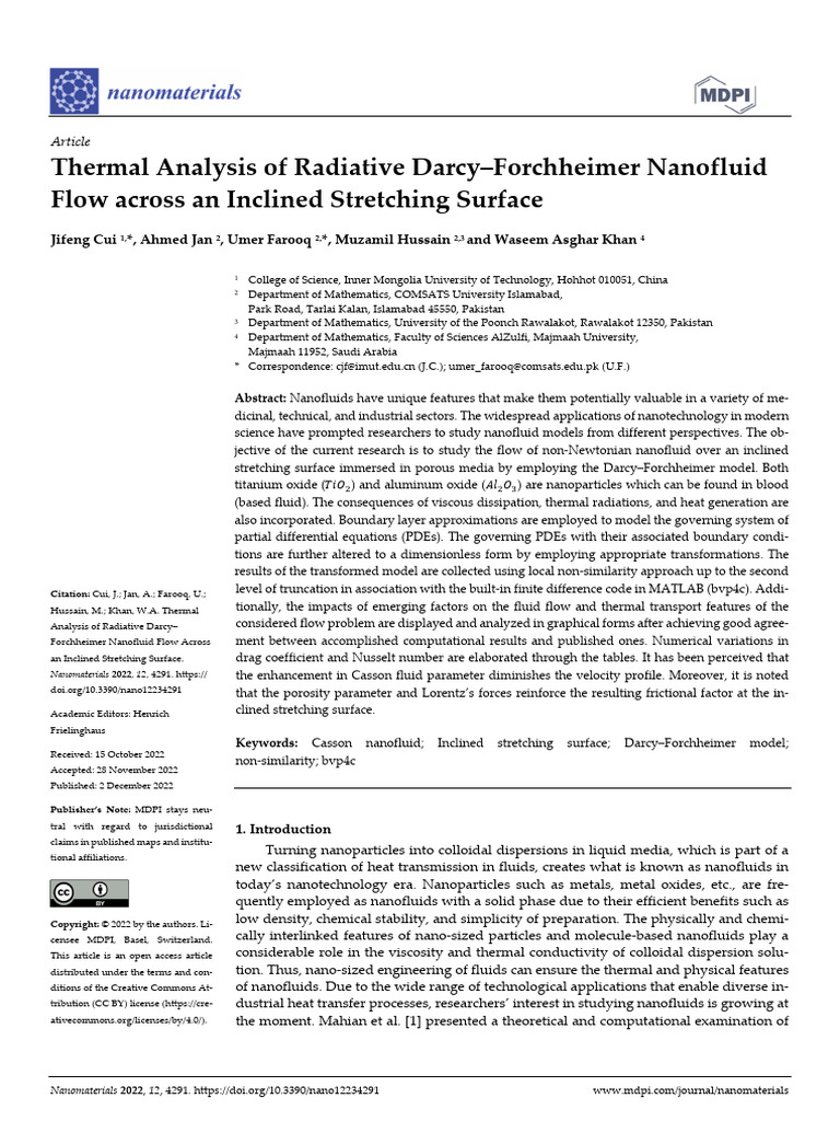 Thermal Analysis of Radiative Darcy-Forchheimer Nanofluid | PDF | Fluid ...