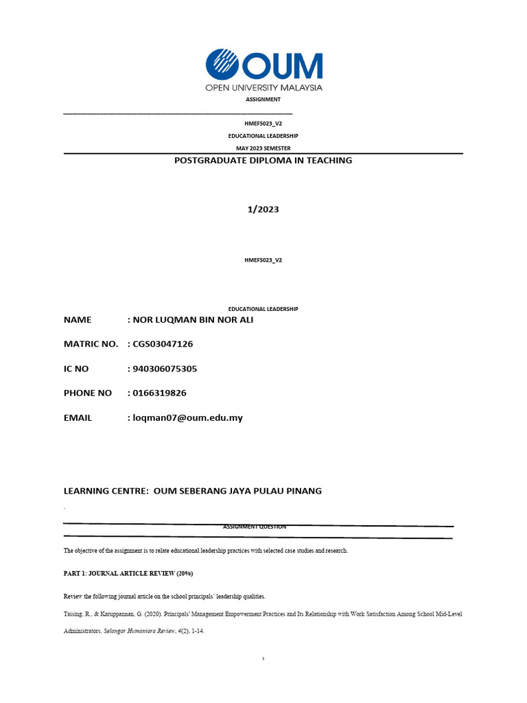 Hmef5023 V2 CGS03047126 | PDF | Teachers | Empowerment