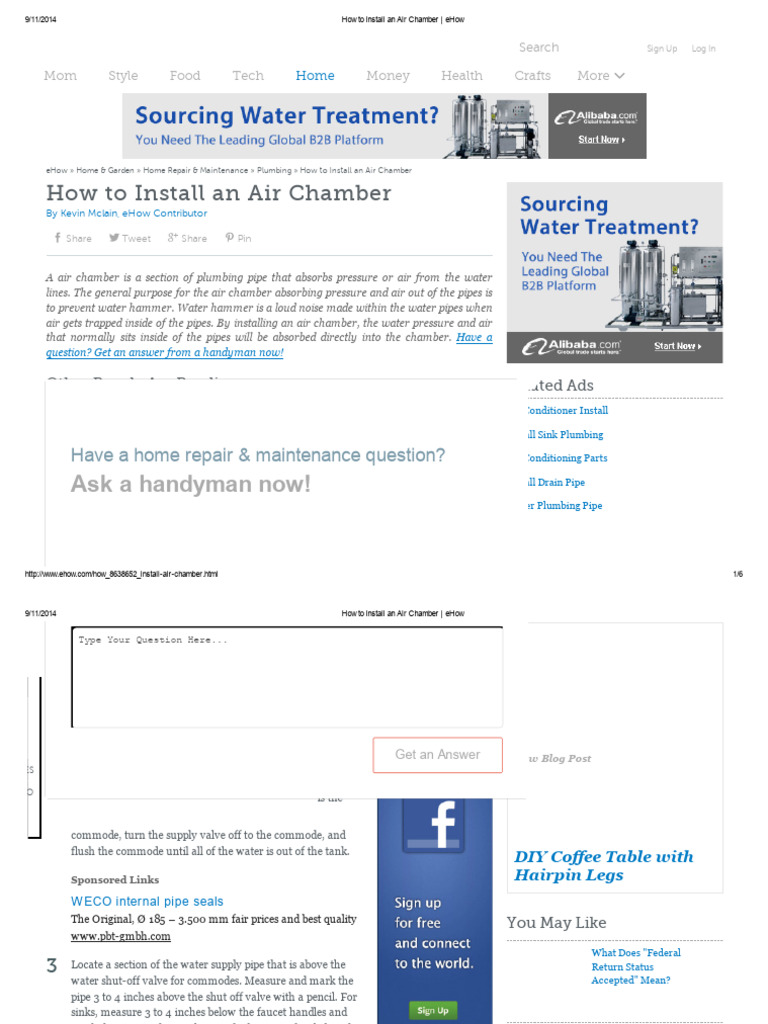 How To Install An Air Chamber - Ehow | PDF | Plumbing | Pipe (Fluid ...