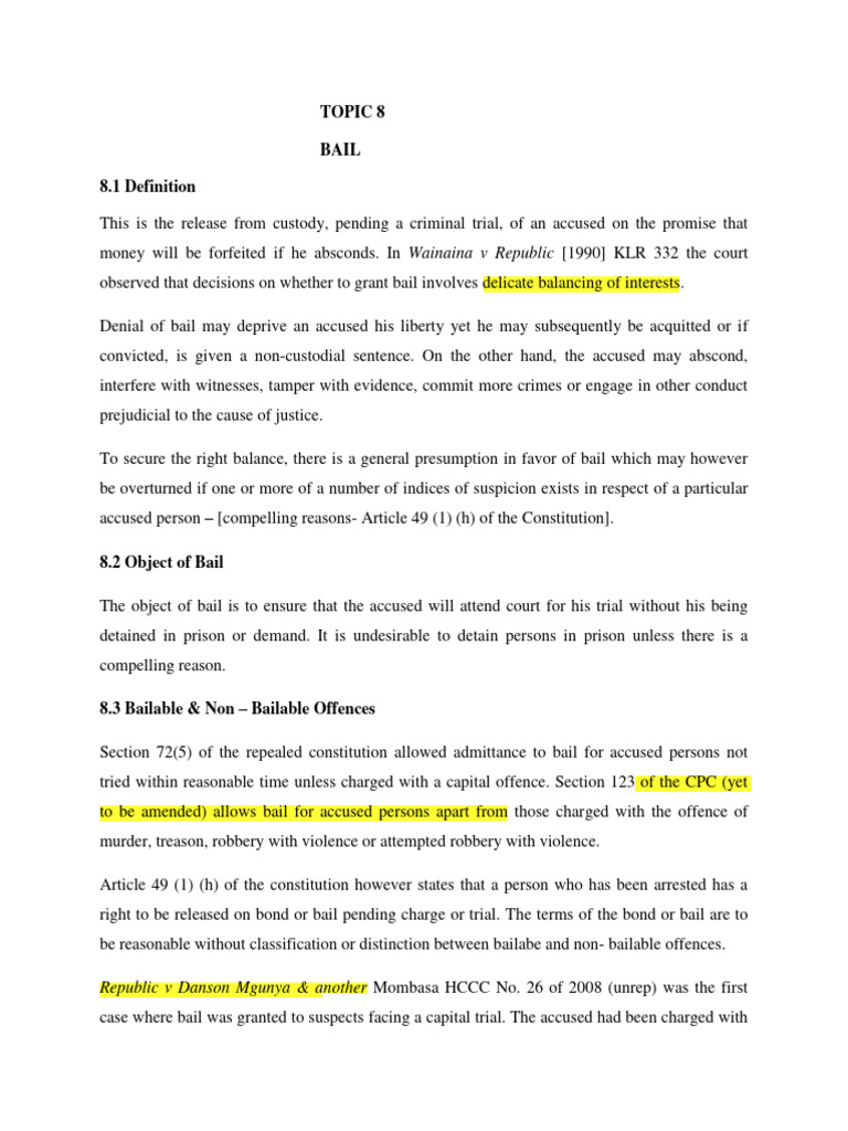 Topic 8 - Bail. | PDF | Bail | Arrest