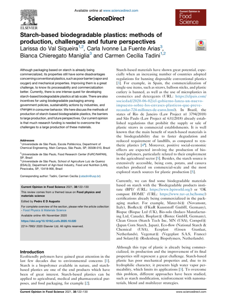 Starch-Based Biodegradable Plastics... | PDF | Extrusion | Biodegradation