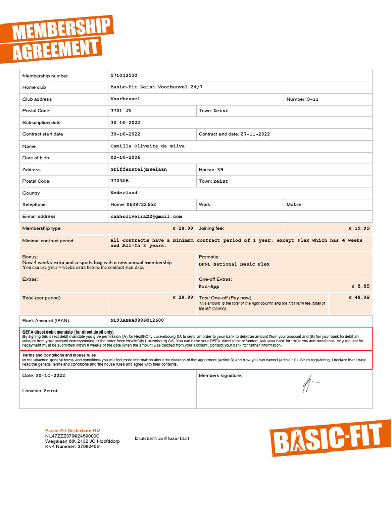 Jouw Basic-Fit Contract | PDF | Debit Card | Banking Technology