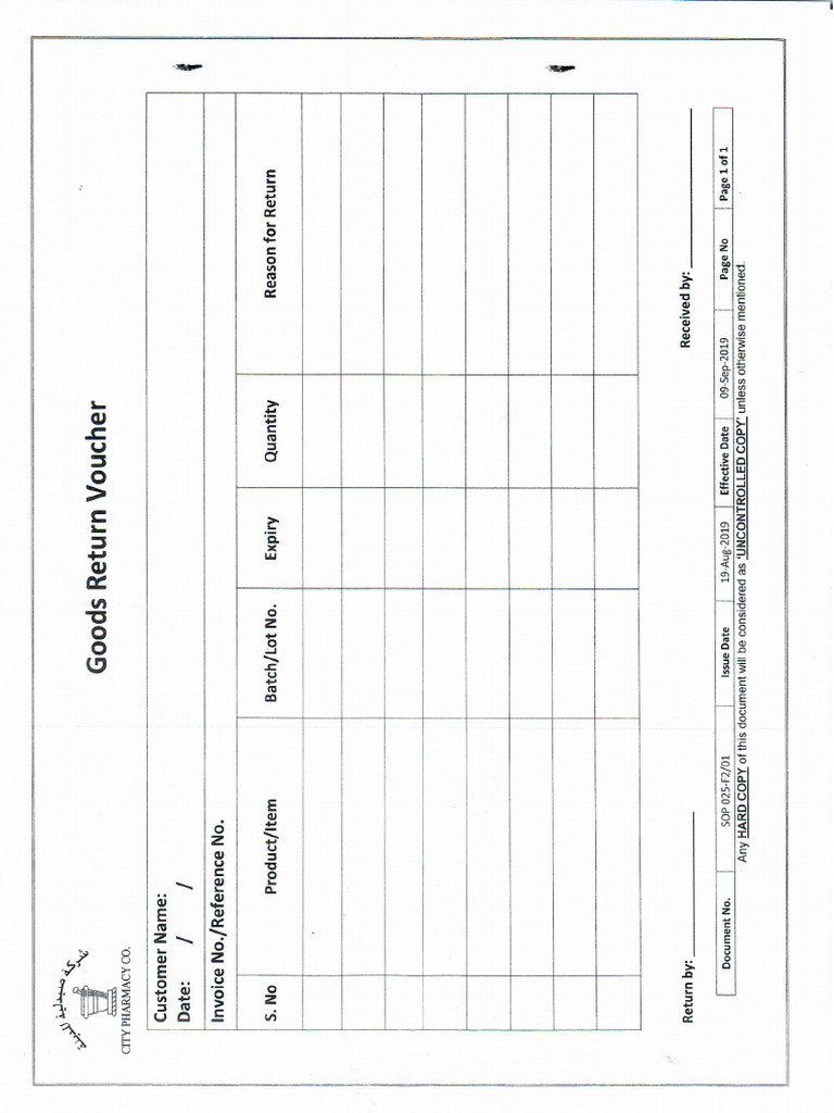 Return Goodsvoucher Form | PDF