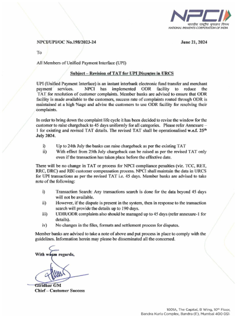UPI-Chargeback-TAT & Policy | PDF