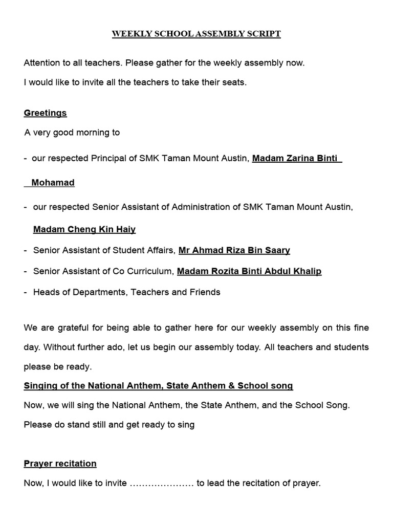 Weekly Assembly Script English | PDF