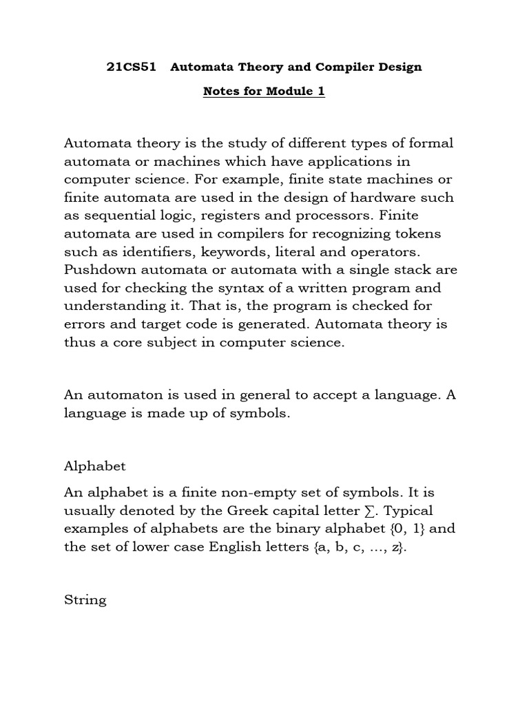 Notes Module 1 Pdf Automata Theory Theoretical Computer Science
