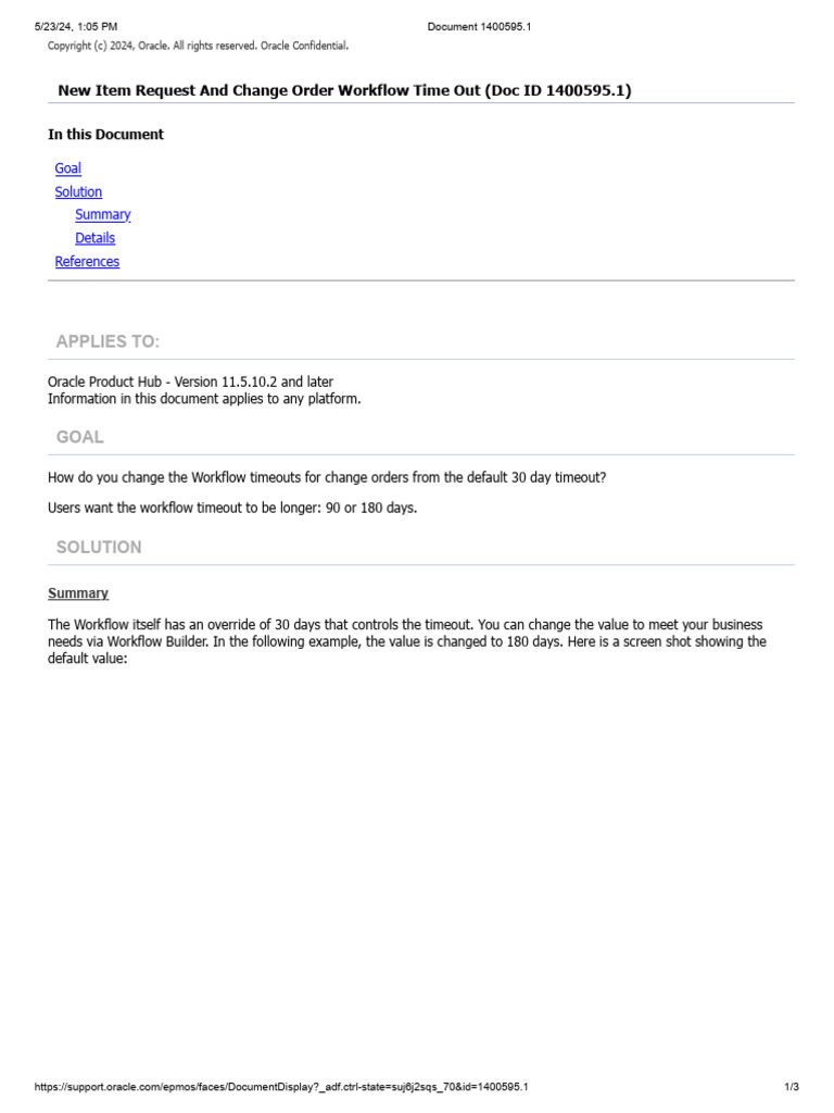 Change Workflow Timeout Issue Document 1400595.1 | PDF | Databases | Data Management