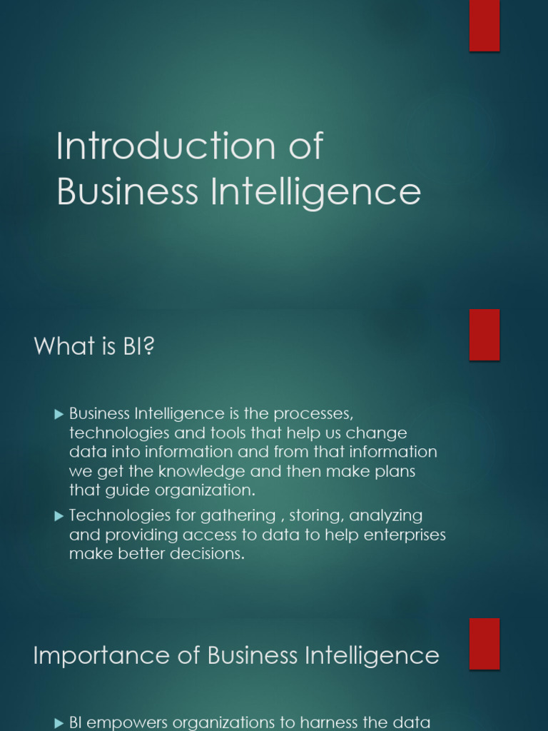 Introduction of Business Intelligence | Download Free PDF | Business Intelligence | Data