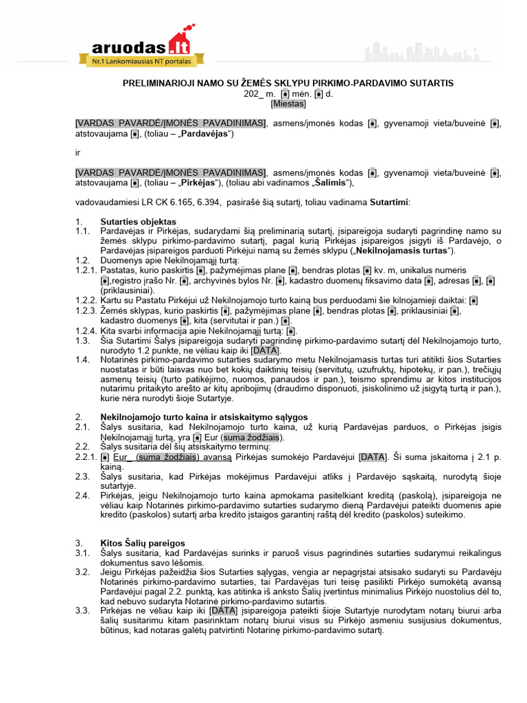 Namo Ir Zemes Sklypo Sutartis | PDF