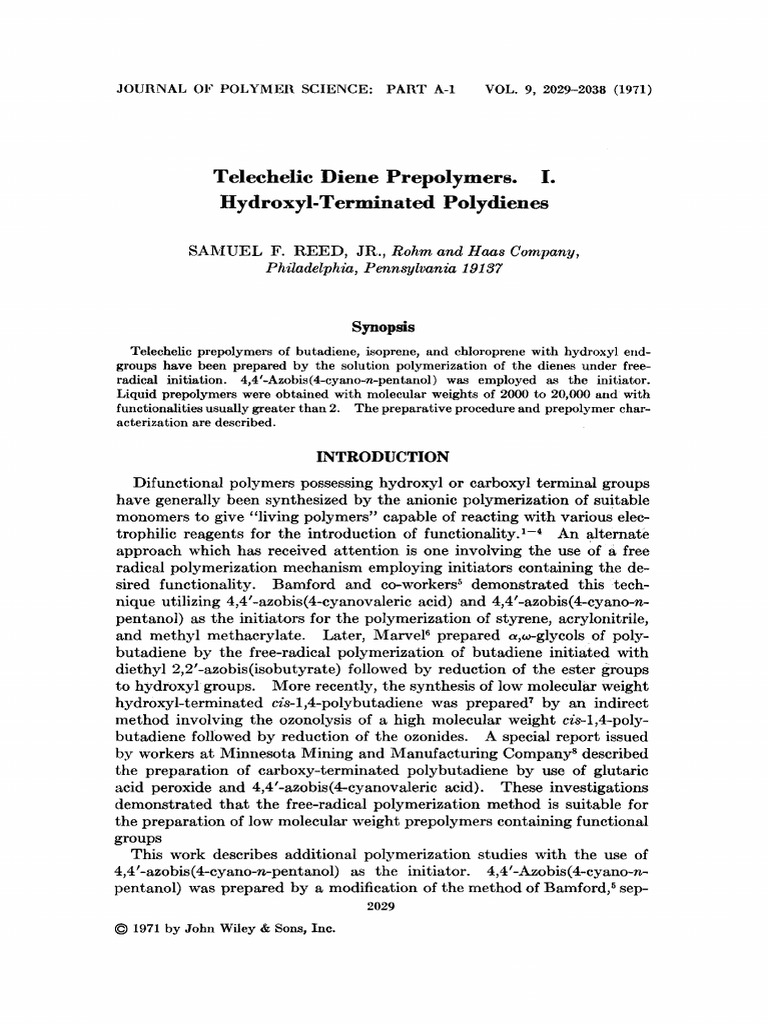 Telechelic Diene Prepolymers I Hydroxyl | PDF | Solubility | Polymerization
