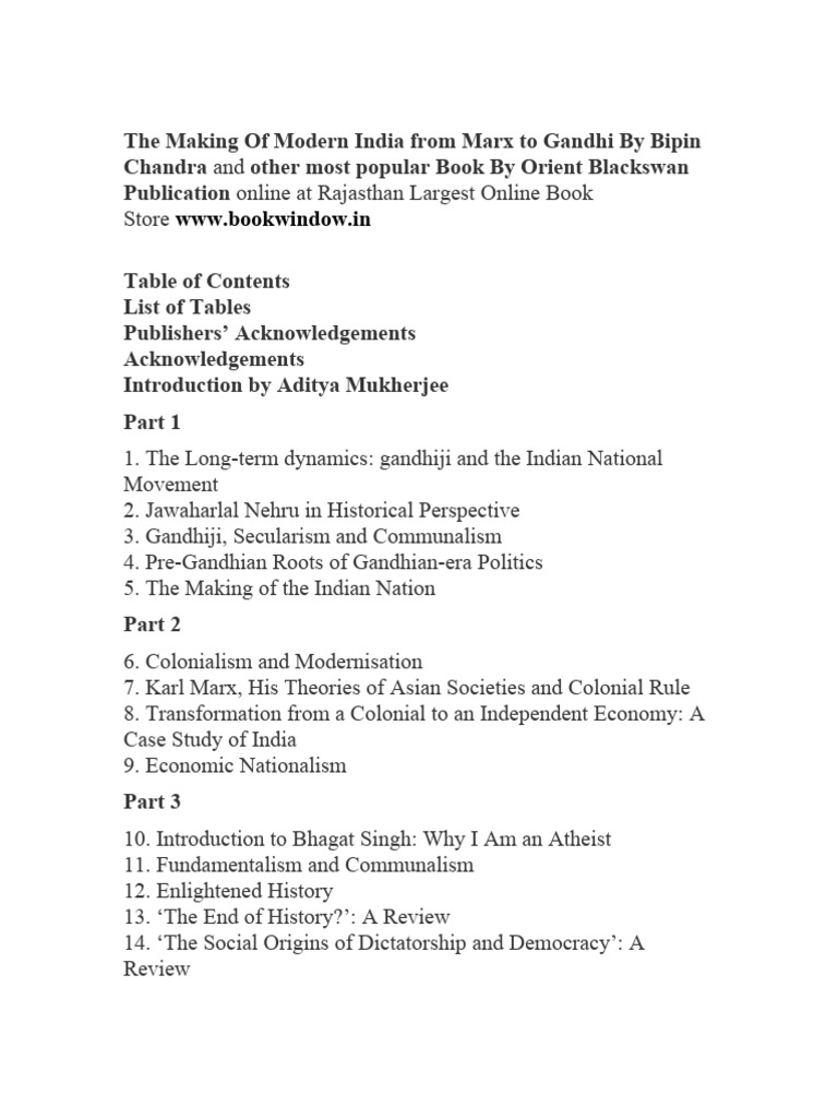 The Making of Modern India From Marx To Gandhi by Bipin Chandra | PDF The Making of Modern India From Marx To Gandhi by Bipin Chandra | PDF
