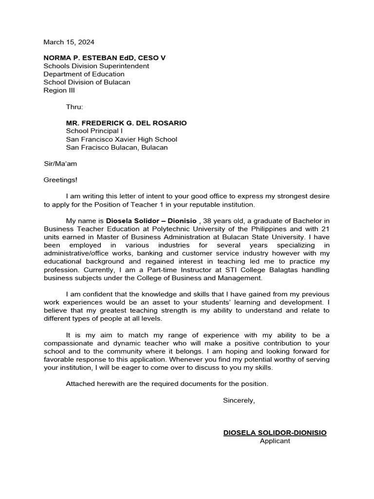 Letter of Intent | Download Free PDF | Teachers | Learning