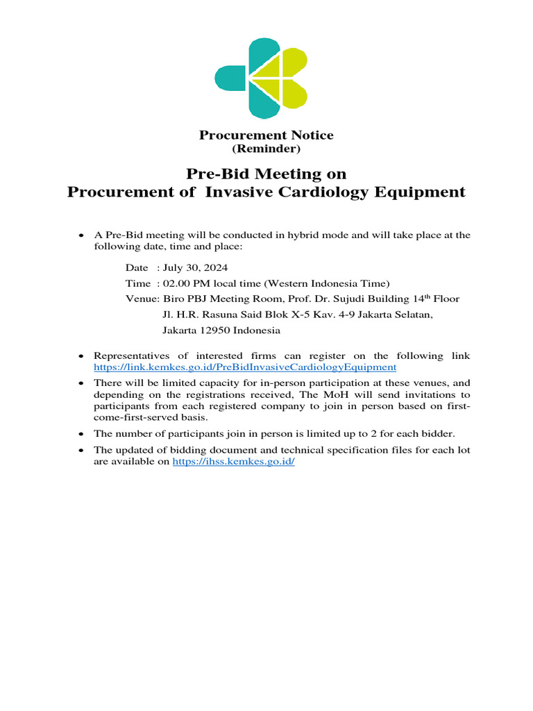 Pre-Bid Meeting On Invasive Cardiology Equipment | PDF
