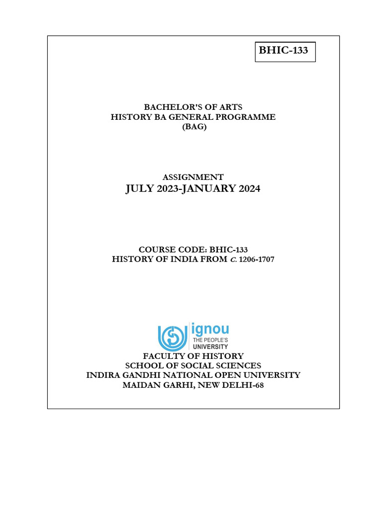 BHIC-133 History of India Assignments | PDF | Cognition