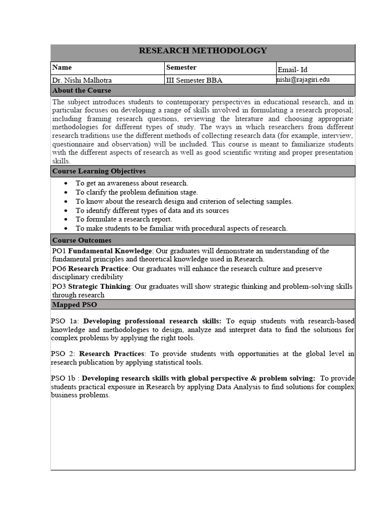 Research Methodology - Course Plan | PDF | Methodology | Knowledge