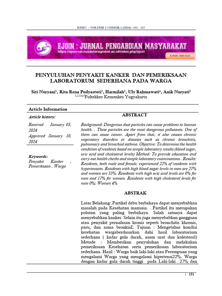 Jurnal 1 Penyuluhan Pemeriksaan Lab Sederhana | PDF | Pengembangan Diri | Sains & Matematika