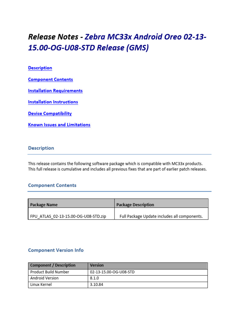 WAN - MC33 Android Oreo GMS 02 13 15.00 OG U08 STD Release Notes | PDF ...
