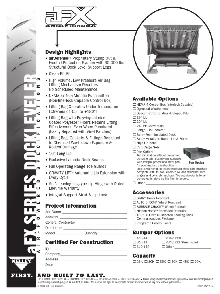 Kelley Dockleveler KS701-04 aFX Spec Sheet | PDF | Concrete