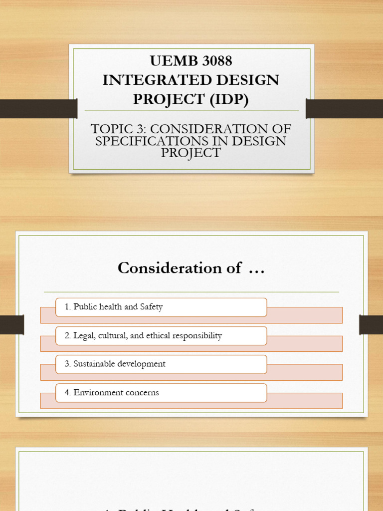 Week 2 - Topic 3 Consideration of Specifications in Design Project | PDF