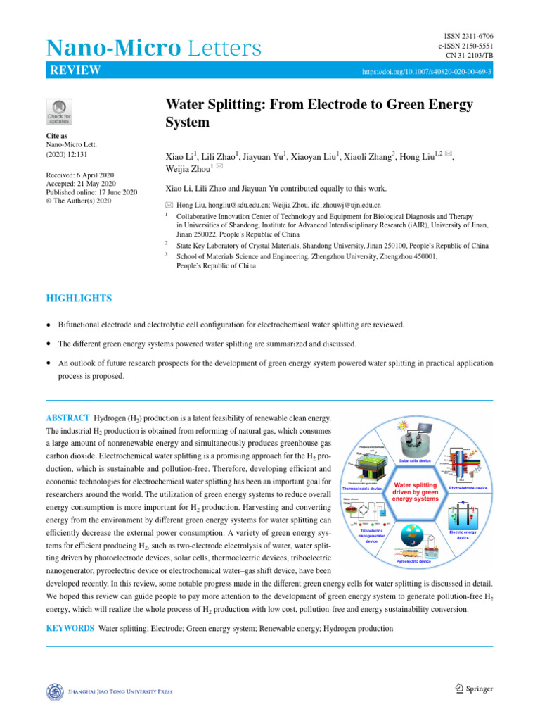Green Energy Systems for Water Splitting | PDF | Electrochemistry | Redox