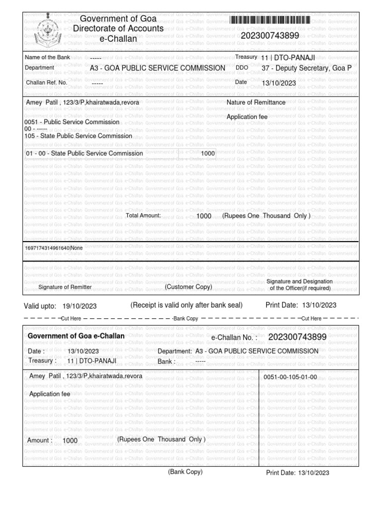 Goa e-Challan Payment Receipt | PDF
