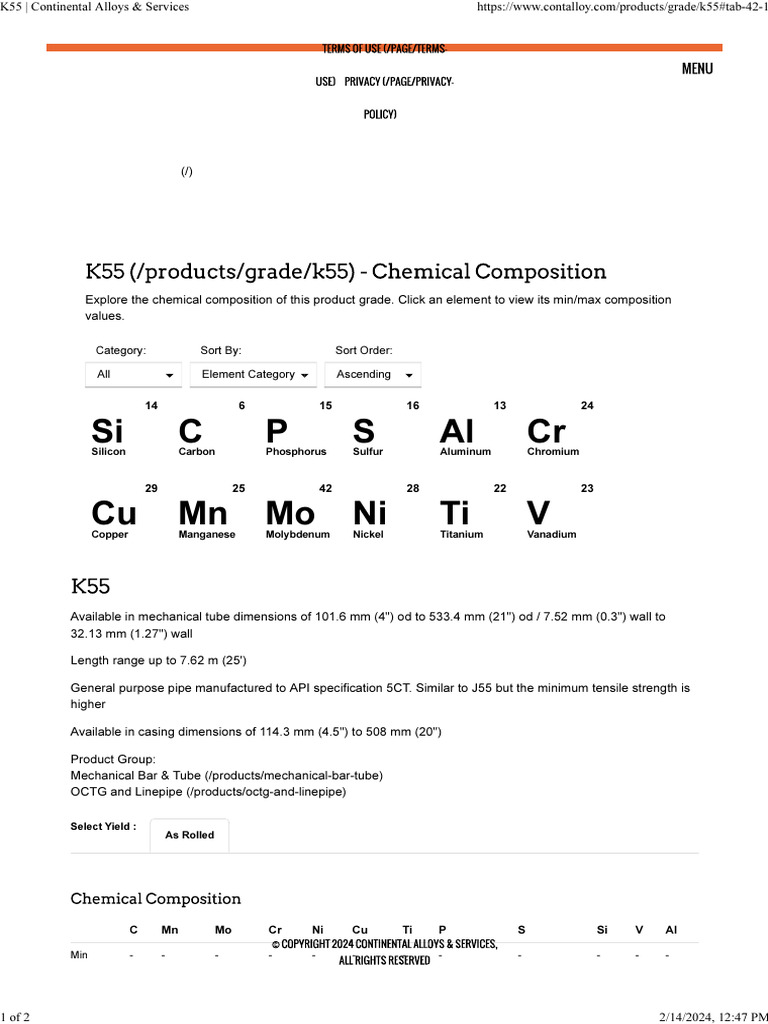 K55 - Continental Alloys & Services | PDF | Titanium | Manganese