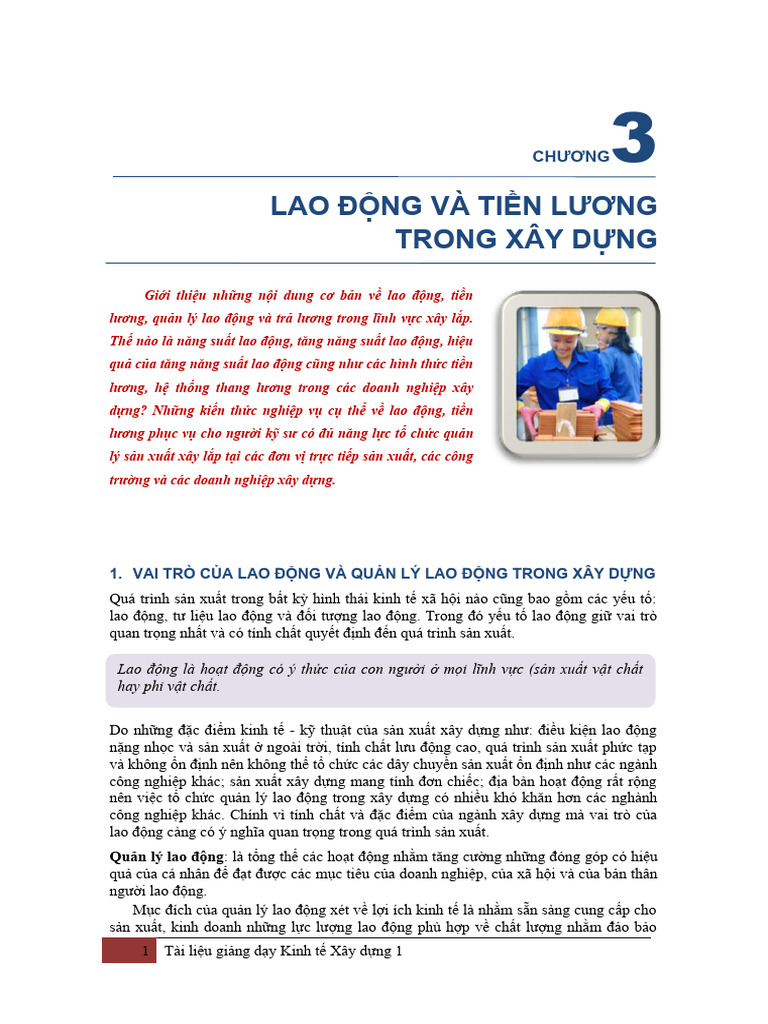 BG KTXD - CHƯƠNG 3 - LAO ĐỘNG VÀ TIỀN LƯƠNG | PDF