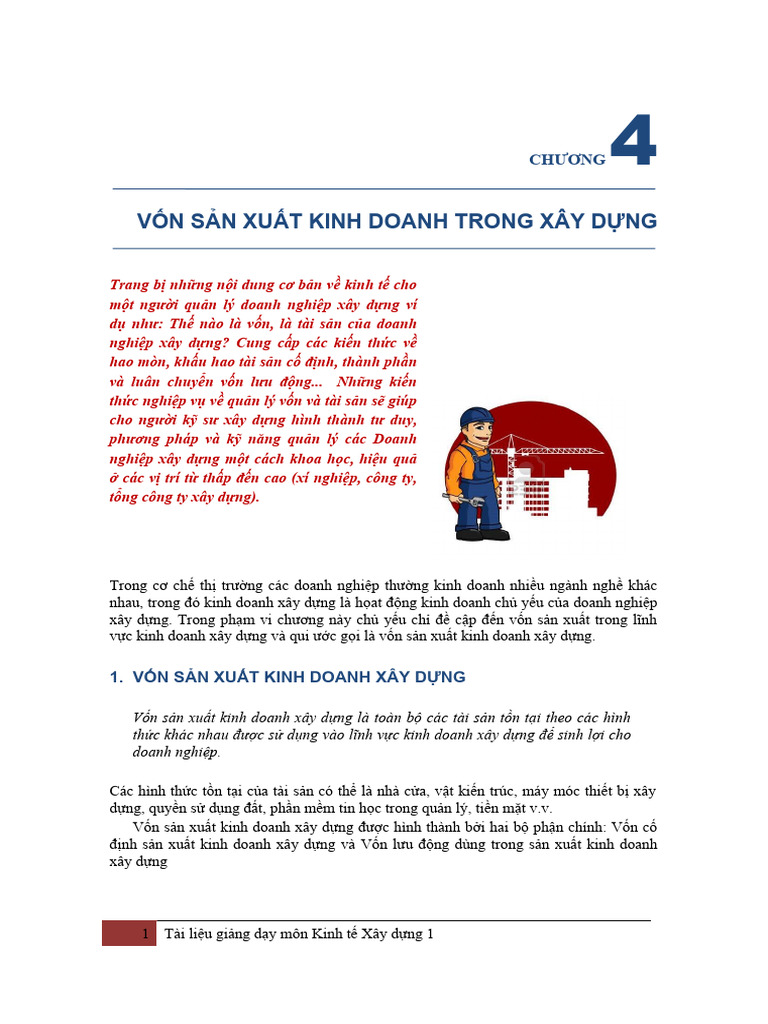 BG KTXD - CHƯƠNG 4 - VỐN SXKD TRONG XD | PDF