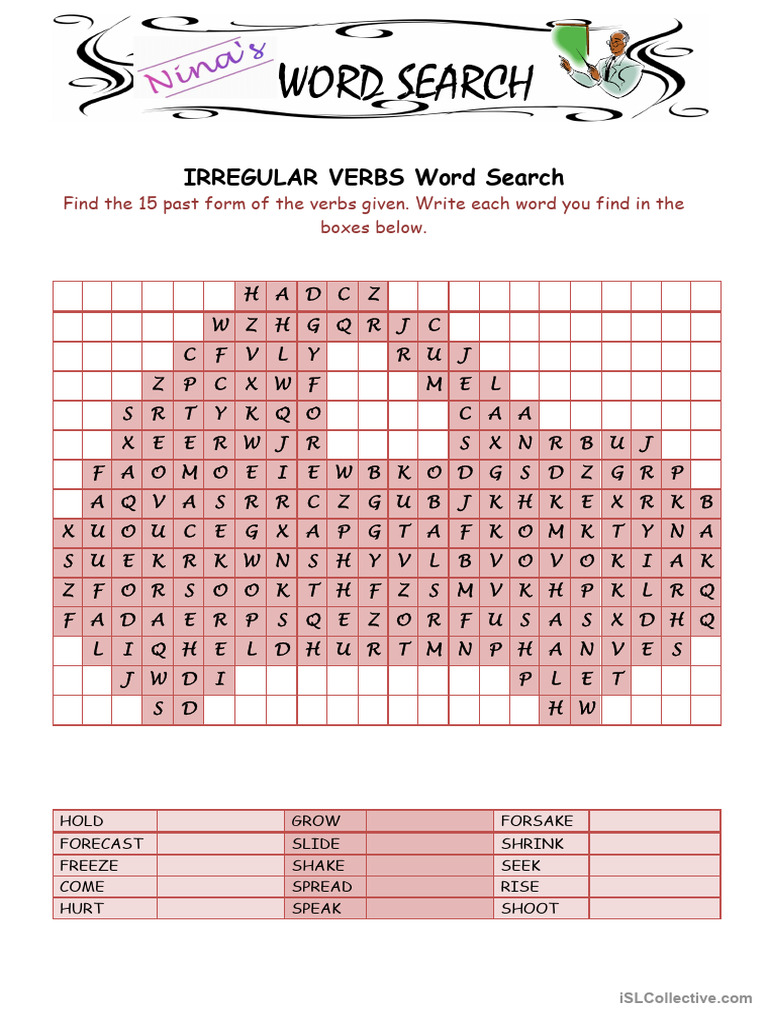 Wordsearch - Irregular Verbs # 6 | PDF | Linguistics | Semantic Units
