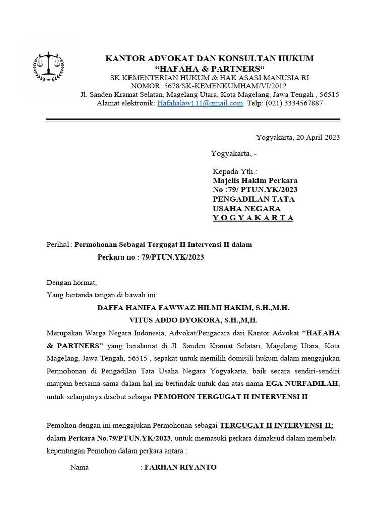 Surat Permohonan Intervensi 2 | PDF