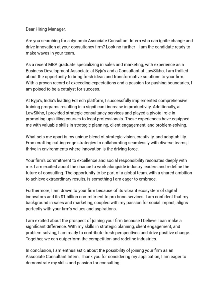 Bain & Company Cover Letter | PDF | Innovation | Economies