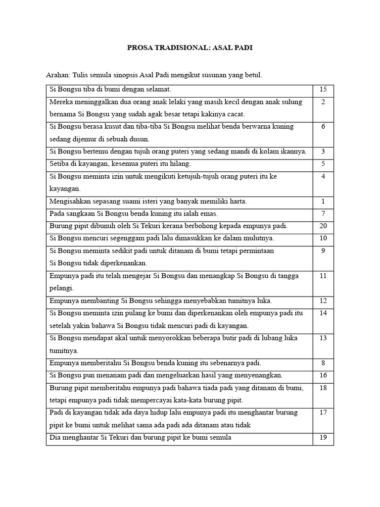 Asal Padi Sinopsis (Aras Rendah) | PDF