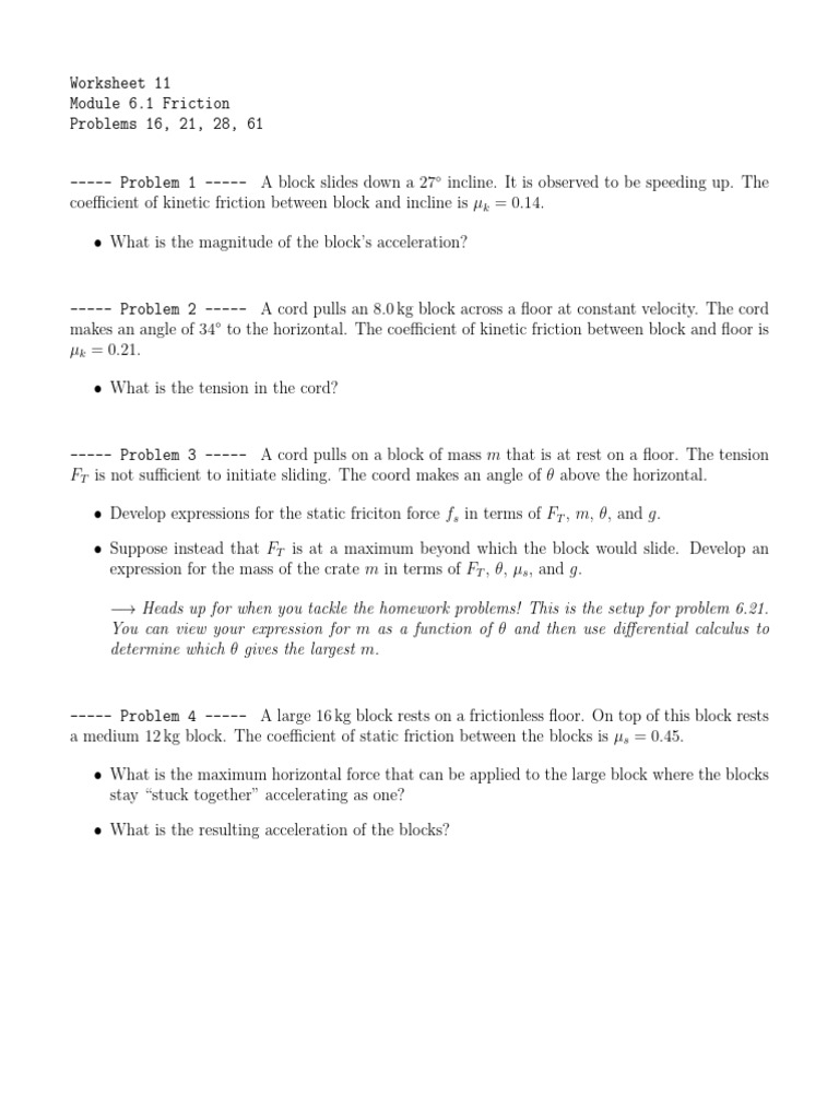 Friction Worksheet Week 7 Term 2 | PDF