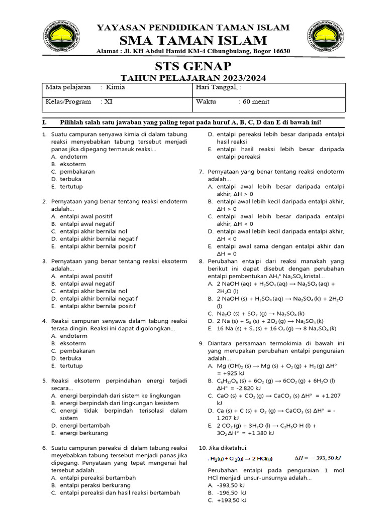 Soal STS Kimia XI Sem2 2324 | PDF