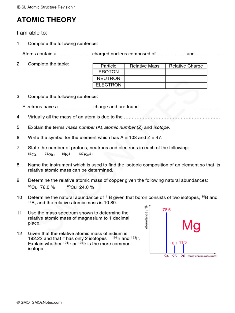 IB SL Atomic Structure Revision Guide | PDF | Electromagnetic Spectrum ...