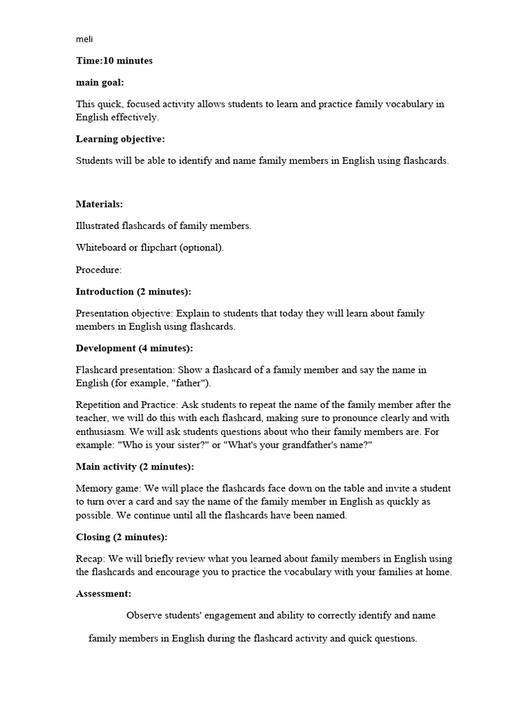 Learning Family Members Act | PDF | Flashcard | English Language