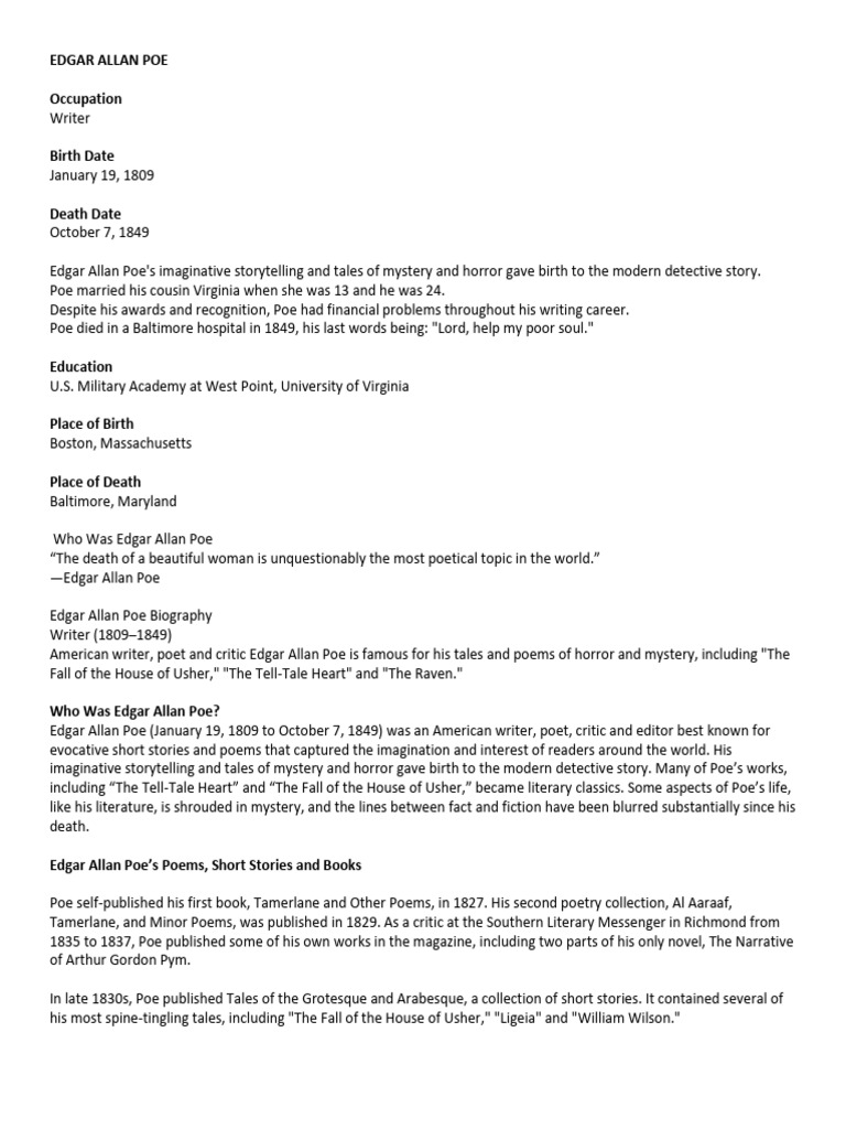 Edgar Allan Poe Information | Download Free PDF | Edgar Allan Poe | The ...